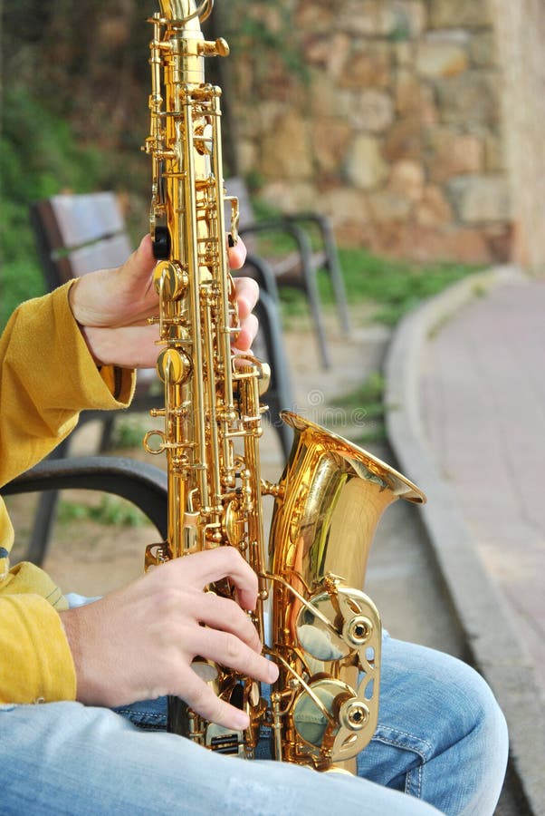 Modern Musician Posing with His Saxophone Stock Photo - Image of ...