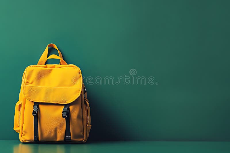 Modern Mustard Yellow Backpack with Straps on Green Background ...