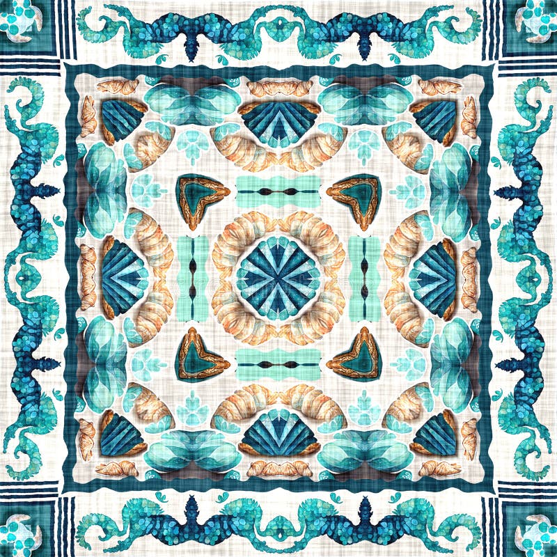 Teal Beach House Coastal Style Patchwork Pattern Tile. Modern Nantucket ...