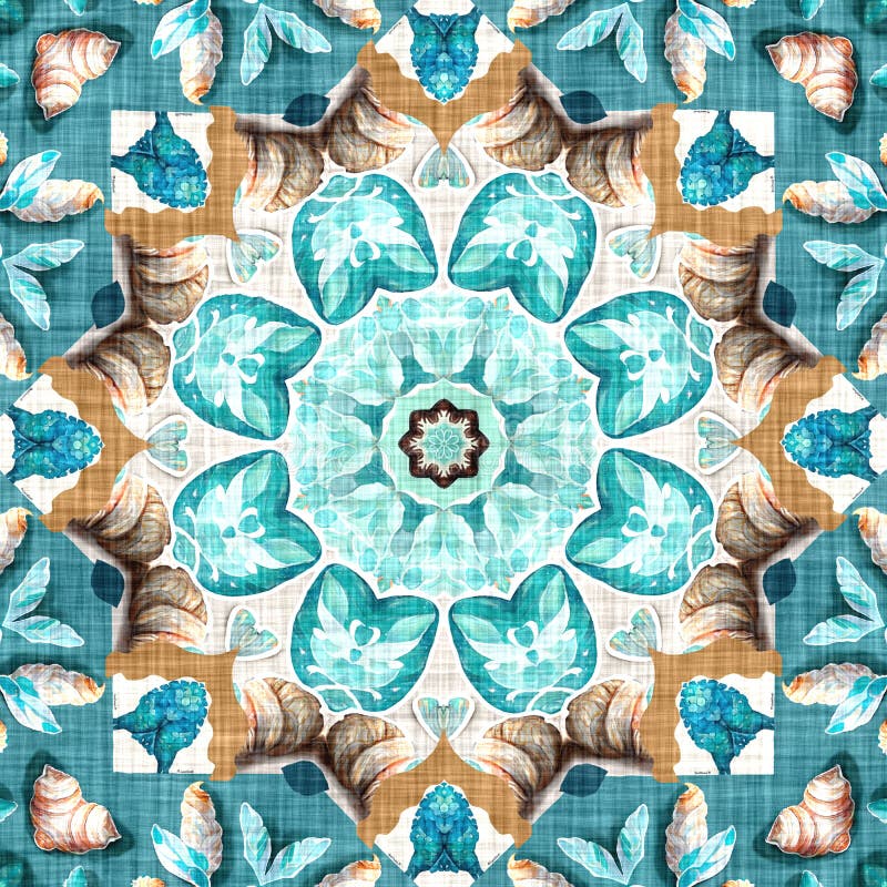 Teal Beach House Coastal Style Patchwork Pattern Tile. Modern Nantucket ...