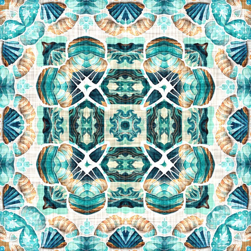 Teal Beach House Coastal Style Patchwork Pattern Tile. Modern Nantucket ...