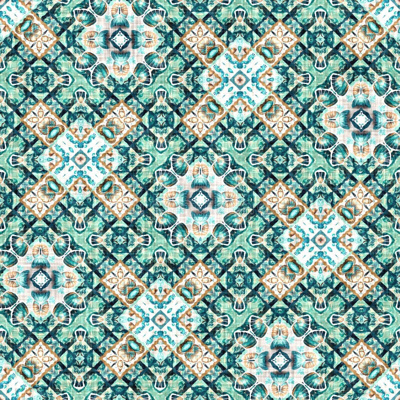 Teal Beach House Coastal Style Patchwork Pattern Tile. Modern Nantucket ...