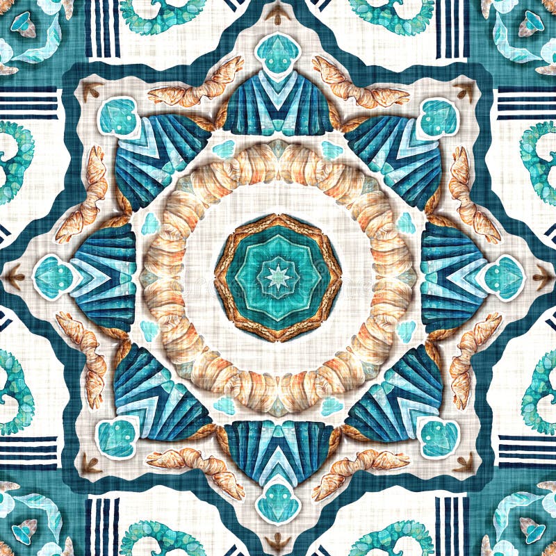 Teal Beach House Coastal Style Patchwork Pattern Tile. Modern Nantucket ...