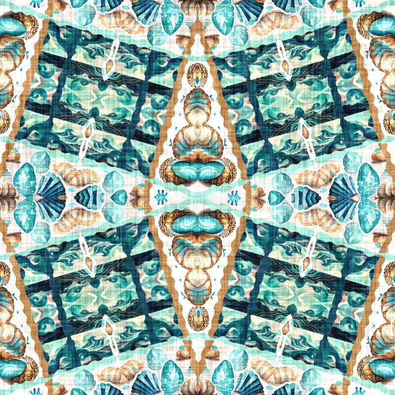 Teal Beach House Coastal Style Patchwork Pattern Tile. Modern Nantucket ...