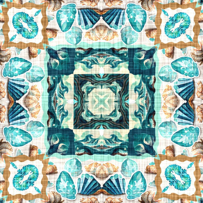 Teal Beach House Coastal Style Patchwork Pattern Tile. Modern Nantucket ...