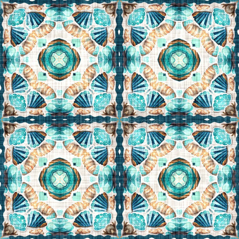 Teal Beach House Coastal Style Patchwork Pattern Tile. Modern Nantucket ...