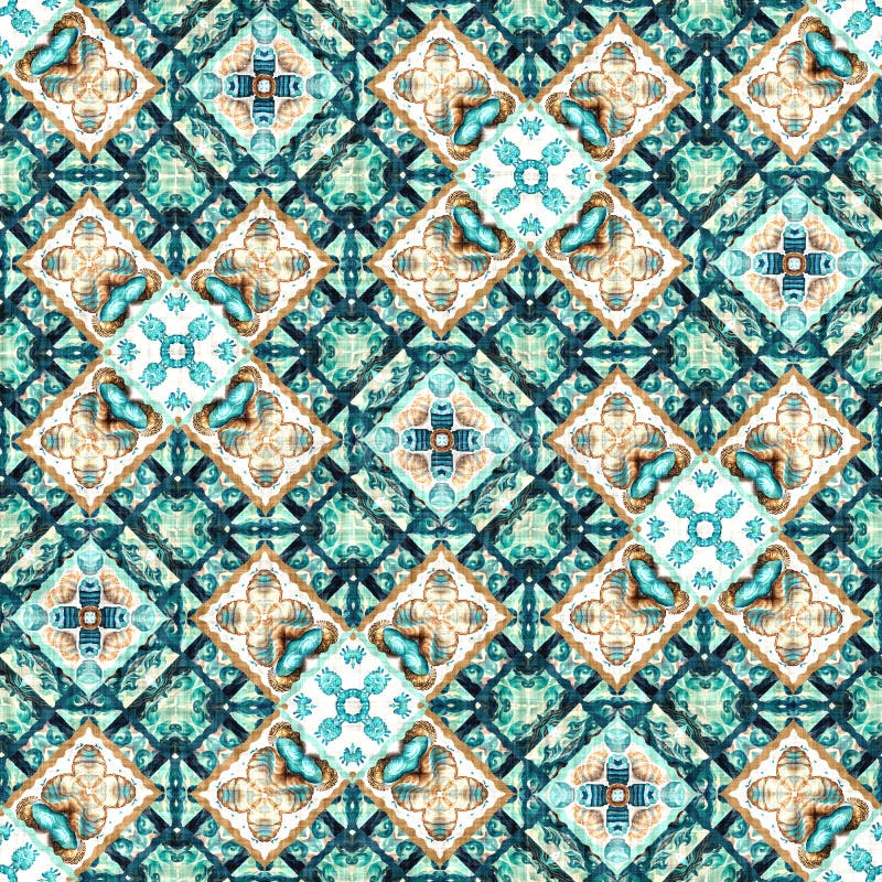 Teal Beach House Coastal Style Patchwork Pattern Tile. Modern Nantucket ...