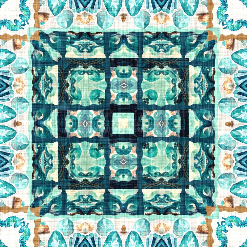 Teal Beach House Coastal Style Patchwork Pattern Tile. Modern Nantucket ...