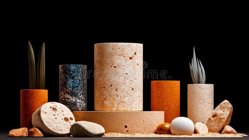 Modern Natural Stone Pedestal Display with Earthy Textures and ...