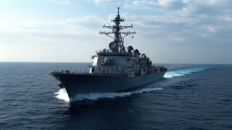 Naval Fleet Cruises through Open Waters with Powerful Engines Stock ...