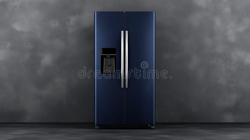 Modern Navy Blue Refrigerator on a Textured Gray Background Stock ...