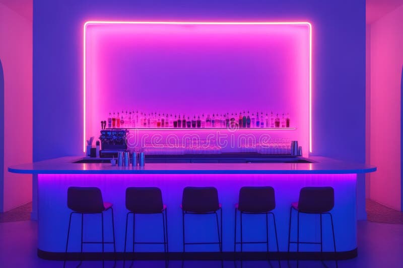Modern Neon Bar Interior with Colorful Illumination and Stylish Seating ...