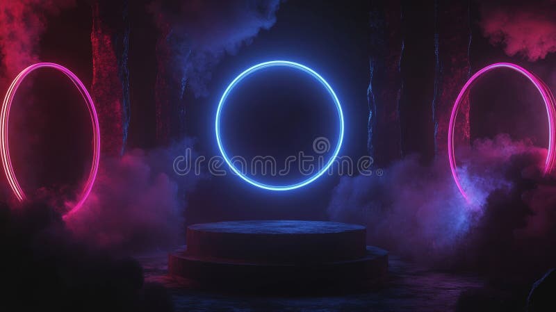 A Modern Neon Display Stage with a Glowing Platform and Illuminated ...