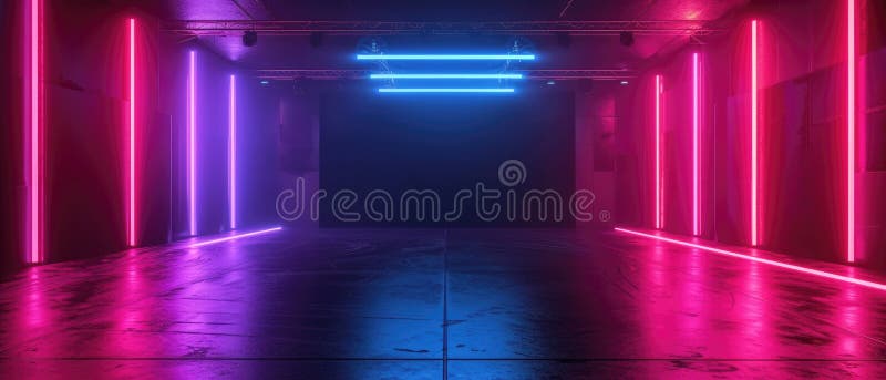 Modern Neon Garage with Red Blue Led Light, Abstract Dark Stage ...