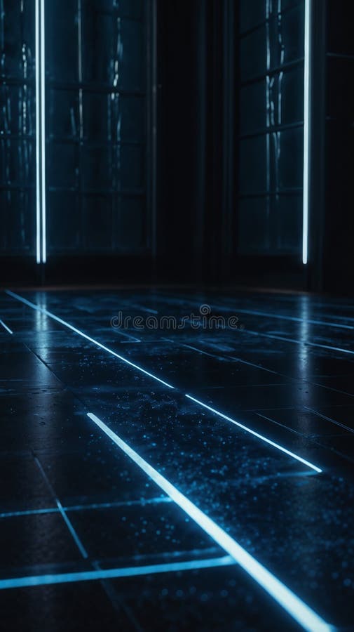 Modern Neon Illuminated Tile Floor in a Dark Sleek Interior Setting ...