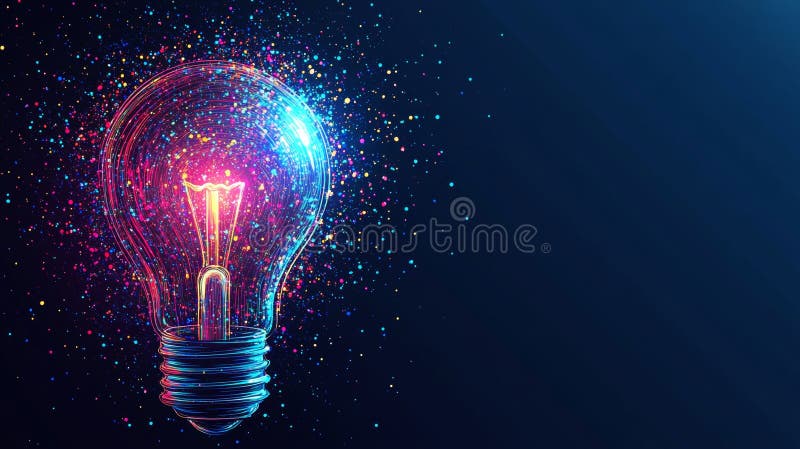 A Modern Neon Light Bulb Glowing Against a Dark Backdrop, Representing ...