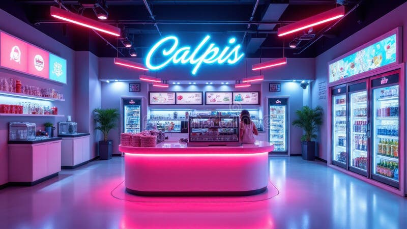 Modern Neon Lit Store Interior. Stock Illustration - Illustration of ...