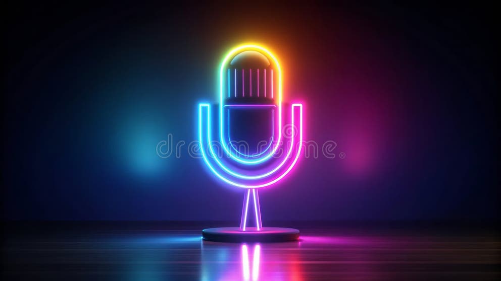 Modern Neon Microphone Symbol with Radiant Light Effects Transparent ...