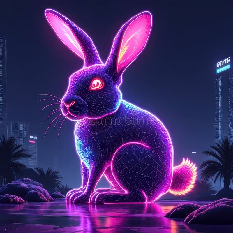 Modern Neon Rabbit Illustration Stock Illustration - Illustration of ...