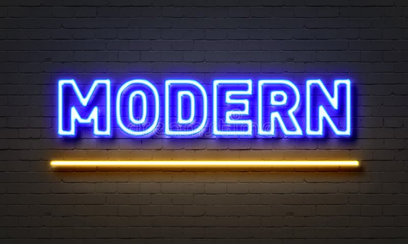 Modern Neon Sign on Brick Wall Background. Stock Image - Image of ...