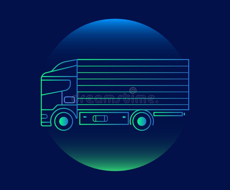 Modern Neon Thin Icon of Lorry on Blue Background. Stock Vector ...