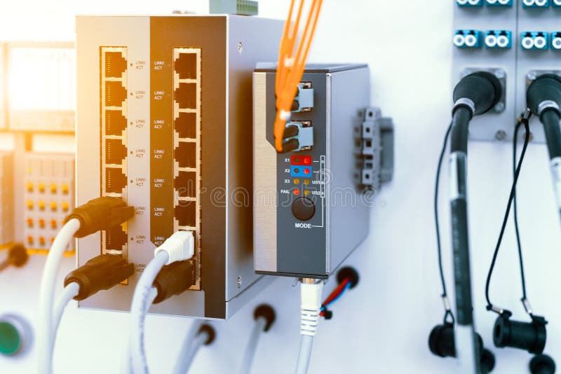 Modern Network Equipment, High-speed Switch. Network Cables are ...