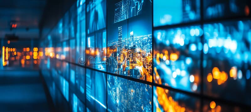 Modern Network Operations Center with Video Wall Displaying ...