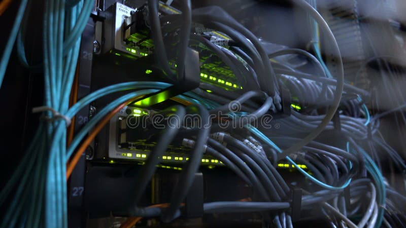 Modern Network Switch with Cables. Flashing Server Lamp, Switch, Router ...
