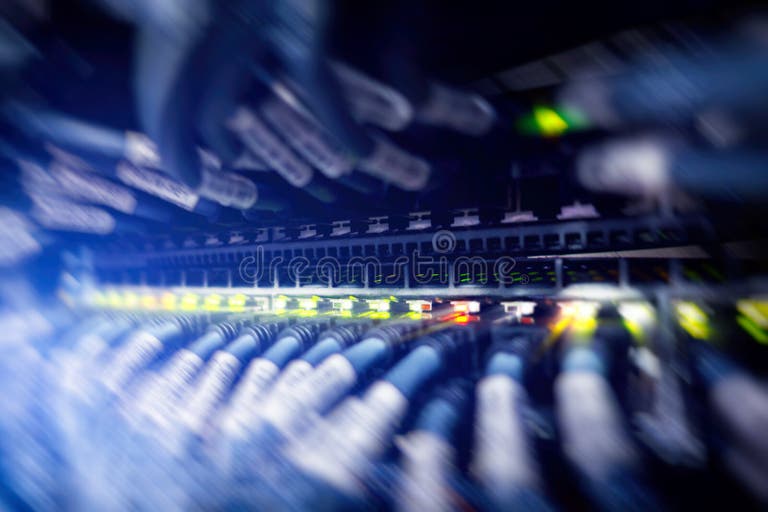 Modern Network Switch with Cables. Flashing Server Lamp, Switch, Router ...