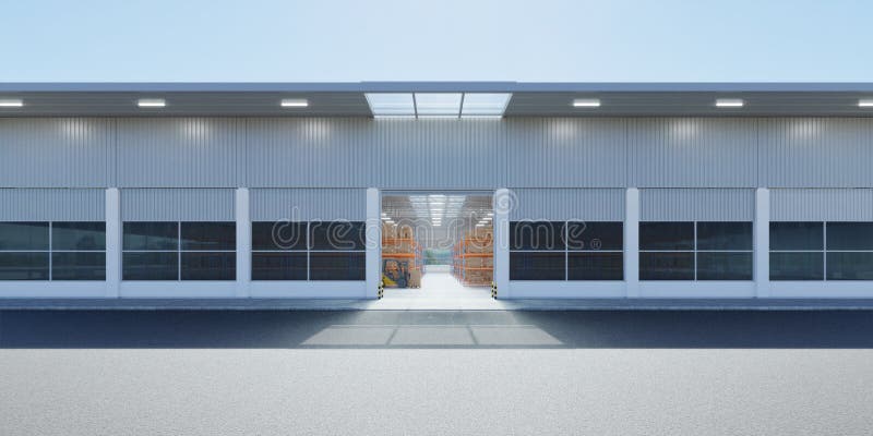 Modern New Factory Building with Empty Asphalt Floor Stock Illustration ...