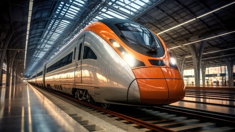 Modern New High Speed Train in Station, the Platform of a Passenger ...