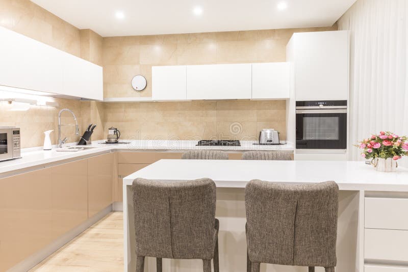 Modern New Kitchen in a Luxurious Apartment Stock Image - Image of home ...
