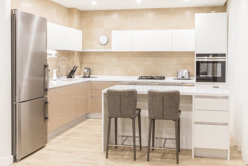 Modern New Kitchen in a Luxurious Apartment Stock Photo - Image of ...