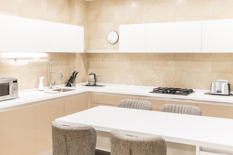 Modern New Kitchen in a Luxurious Apartment Stock Image - Image of ...