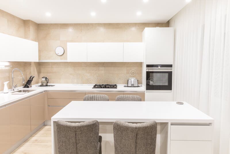 Modern New Kitchen in a Luxurious Apartment Stock Image - Image of ...