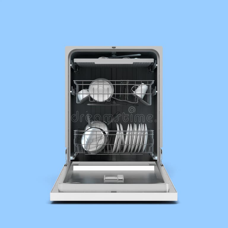 Modern New Open Dishwasher Frontview 3d Render Stock Illustration ...