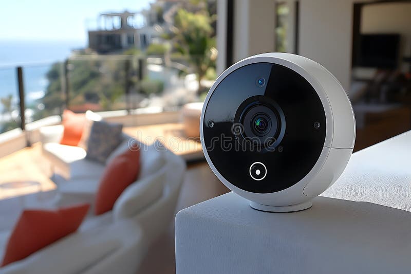 Modern Home Security System with a Camera Mounted on a White Wall ...