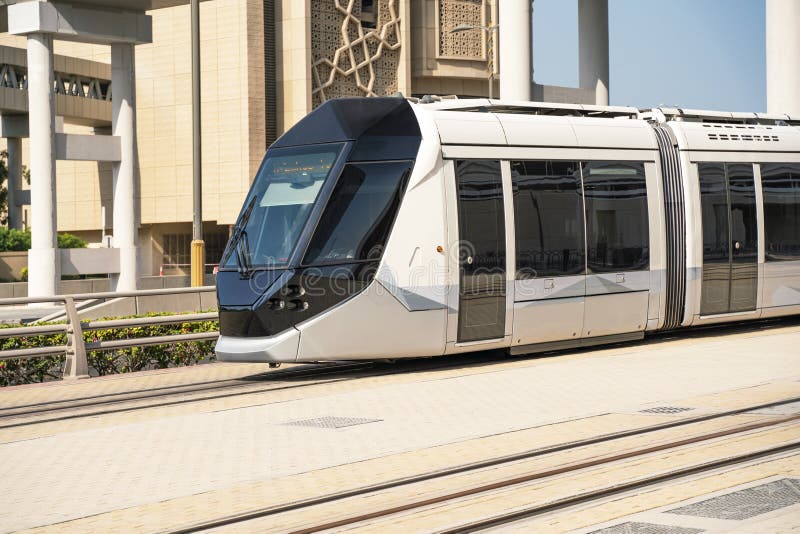 Modern New Tram in Dubai, UAE. Side View Editorial Stock Image - Image ...