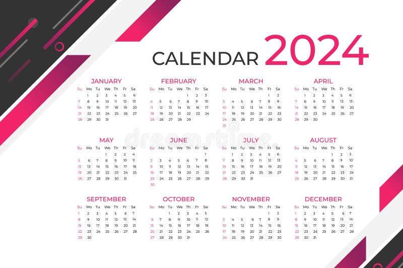 Modern 2024 New Year Calendar Design Template. Vector Template Stock ...