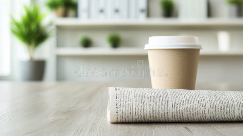 Modern Newspaper Spread with Coffee on Wooden Table Stock Illustration ...