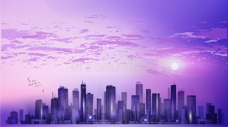 Cityscape In The Moonlight. Stock Vector - Illustration of leaves ...