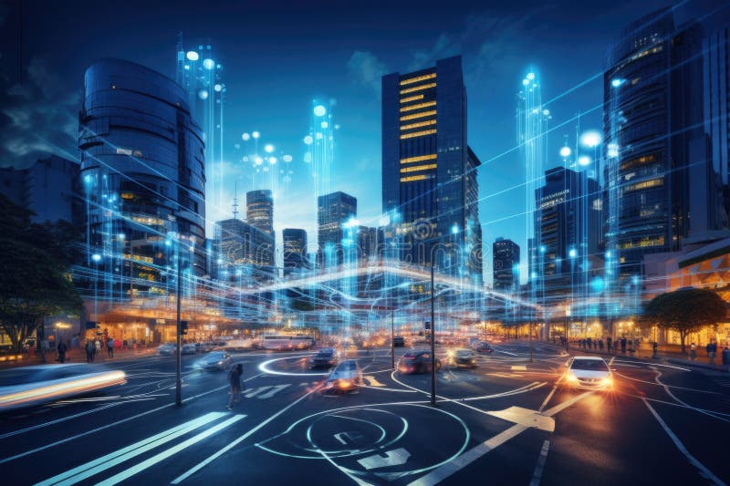 A Modern Night City in the Rays of Light Stock Photo - Image of ...