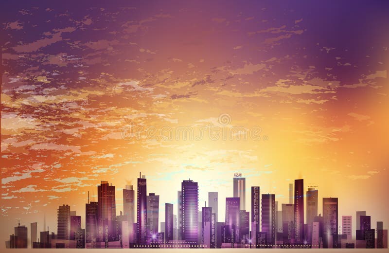 Modern Night City Skyline in Moonlight or Sunset, with Reflection in ...