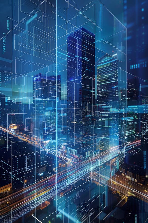 A Modern Night City with Skyscrapers. Night Architecture with Backlight ...