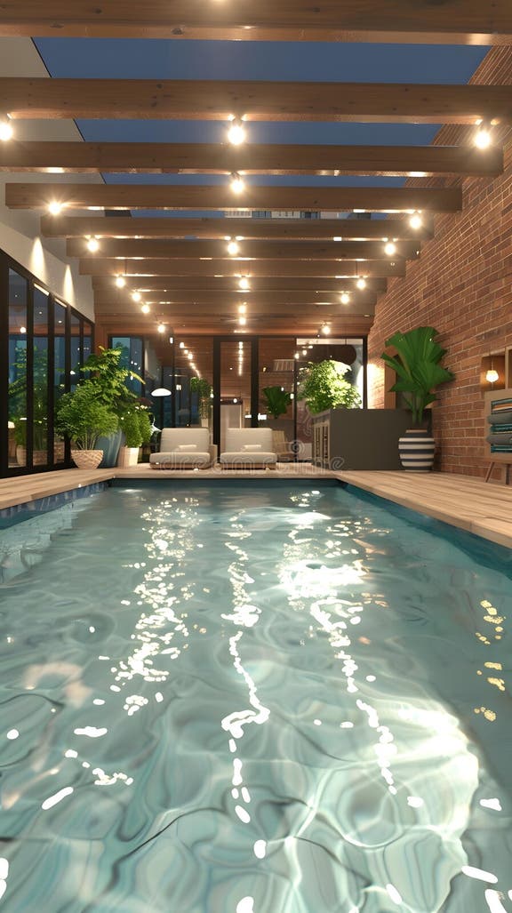 Modern Nighttime Pool Design with Wooden Beams Generated Using AI ...
