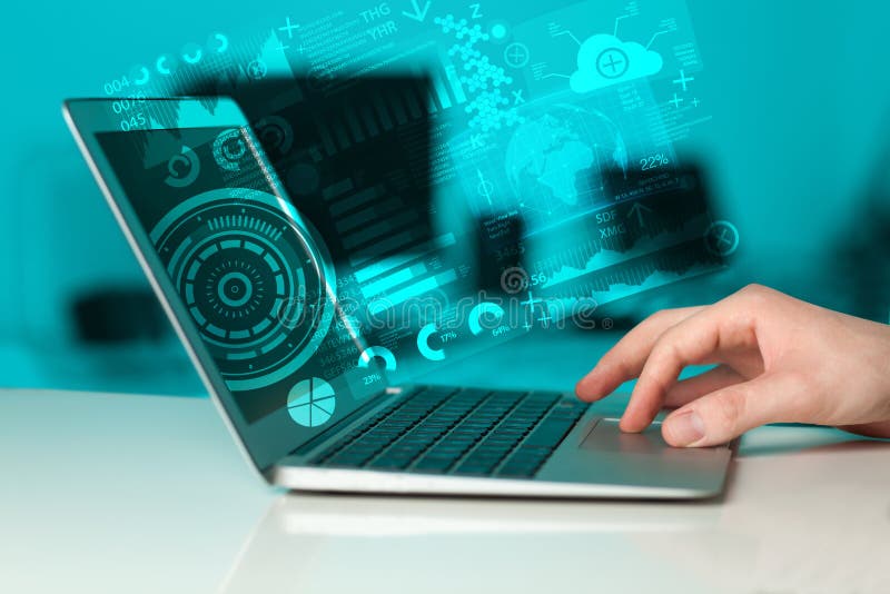 Modern Notebook Computer with Future Technology Symbols Stock Image ...