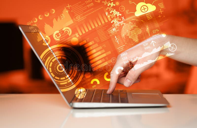 Modern Notebook Computer with Future Technology Symbols Stock Image ...