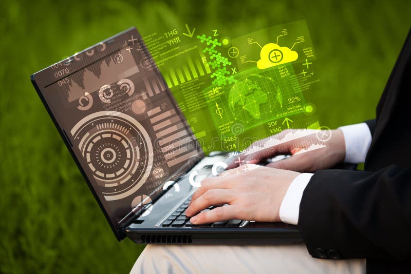 Modern Notebook Computer with Future Technology Symbols Stock Photo ...