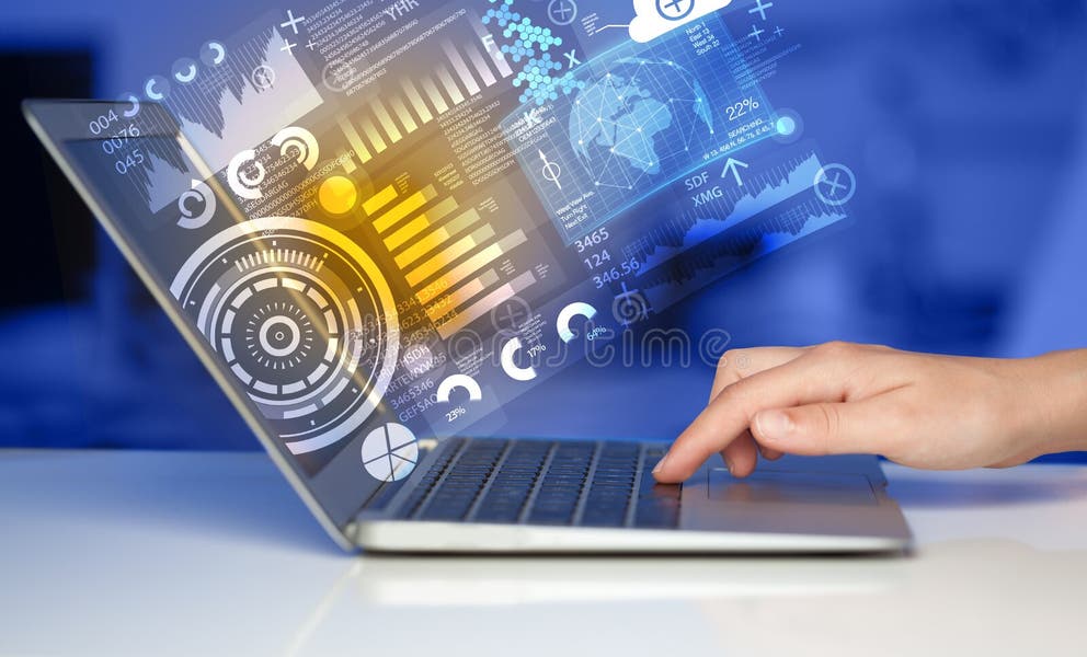 Modern Notebook Computer with Future Technology Symbols Stock Image ...