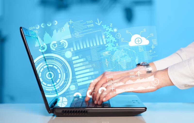 Modern Notebook Computer with Future Technology Symbols Stock Photo ...